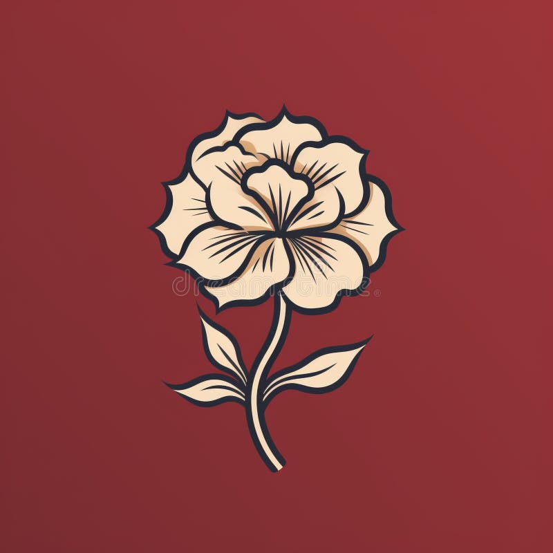 Minimalistic Vintage Flower Illustration with Beige Leaves on Red ...