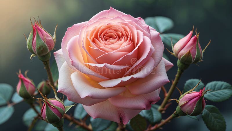 Blooming Rose with Soft Pink Gradient Edges As Central Focus Stock ...