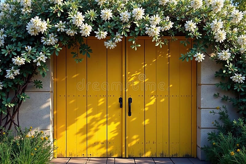 Blooming Silver Olive Flowers on a Wooden Gate, Yellow, Branches Stock ...