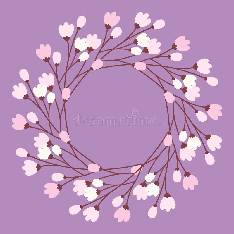 Blooming Sprig Circle Frame Border in Trendy Shades Spring Copy Space ...