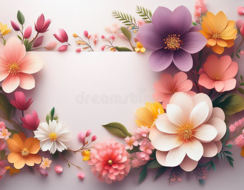 Blooming Spring Flowers with White Copyspace Perfect Background for ...