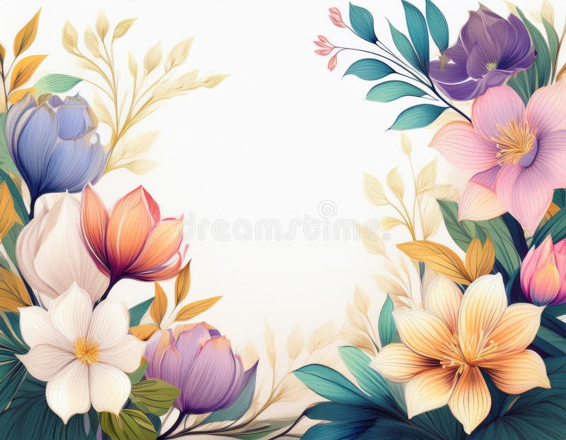 Blooming Spring Flowers with White Copyspace Perfect Background for ...