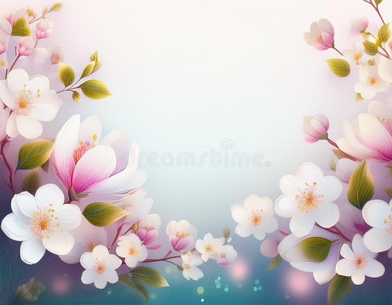 Blooming Spring Flowers with White Copyspace Perfect Background for ...