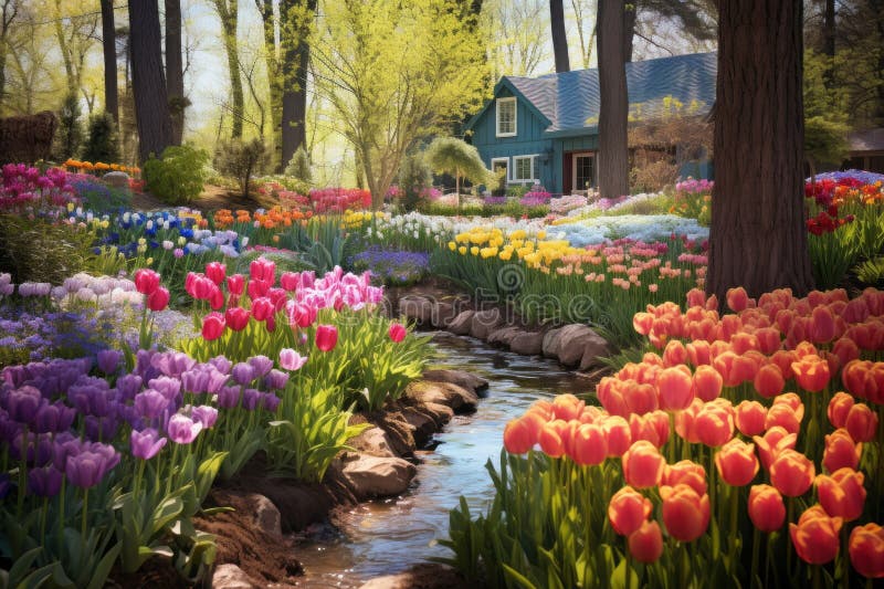 Blooming Springtime Garden stock illustration. Illustration of fresh ...