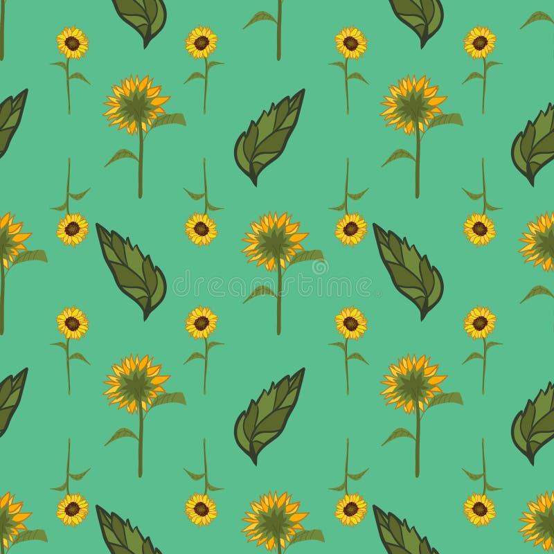 Blooming Sunflowers Seamless Pattern Design Stock Vector - Illustration ...