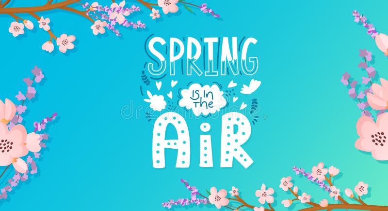 Blooming Tree Branches and Text on Blue Backdrop. Stock Vector ...