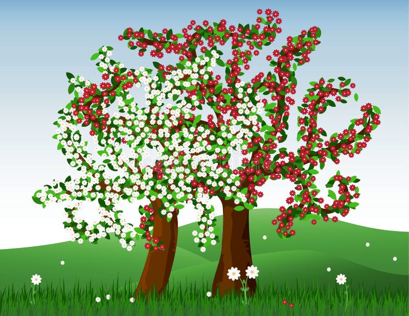 Blooming trees stock vector. Illustration of white, graphic - 18675120