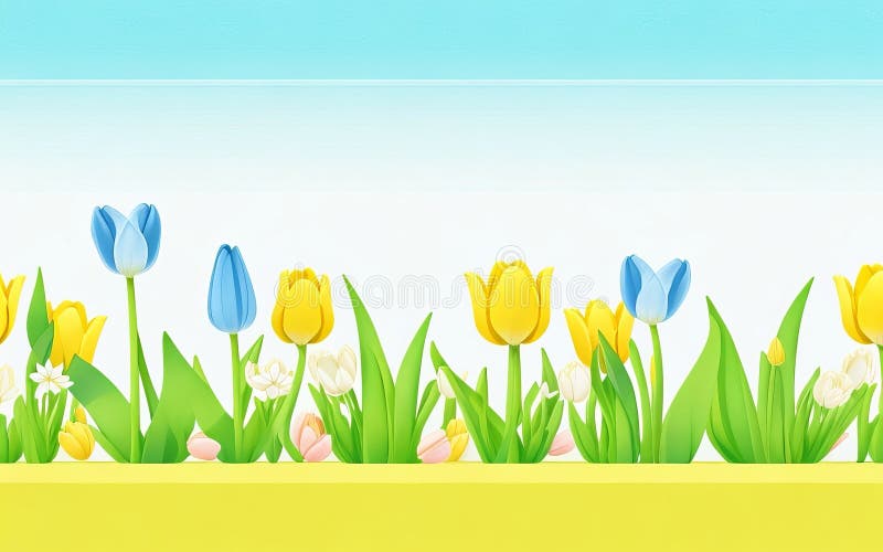 Blooming Tulip Delight: Floral Border and Spring Seamless Pattern ...