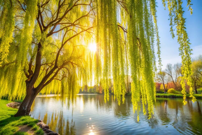 A Blooming Weeping Willow Background Stock Illustration - Illustration ...