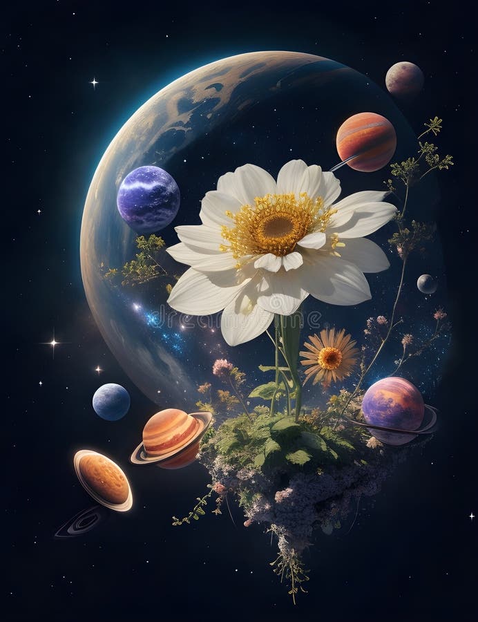 Blooming White Flowers Orbiting the Background Like Earth Stock ...