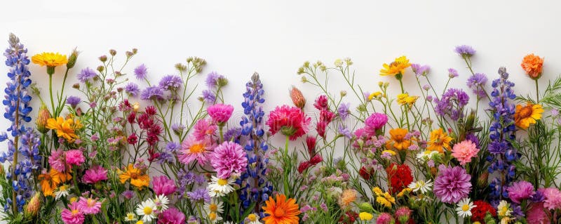 Blooming Wildflowers on a White Background Stock Photo - Image of ...
