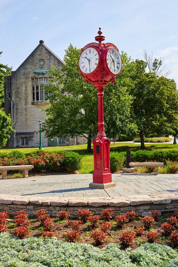 Bloomington Indiana University Red Clock in Summer Stock Photo - Image ...