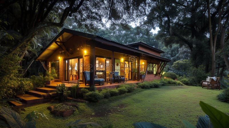 Blossom Bower Bungalow House and Yard. Generative Ai Stock Illustration ...