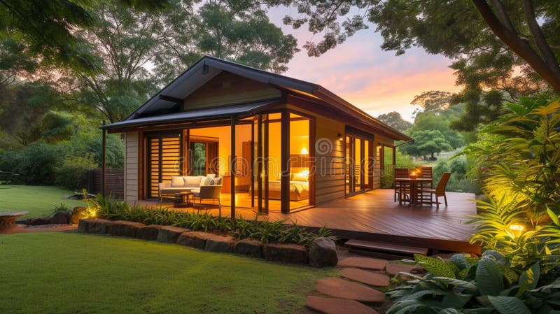 Blossom Bower Bungalow House and Yard. Generative Ai Stock Illustration ...