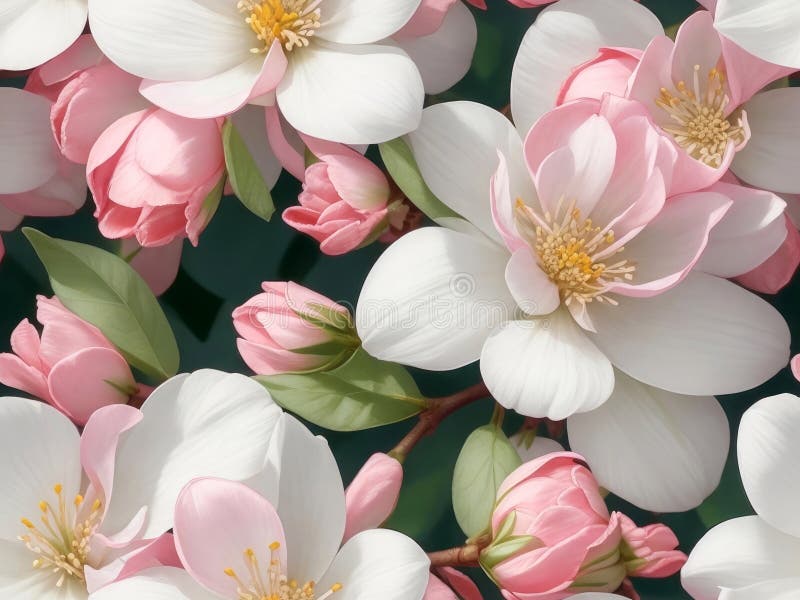 Blossom Flowers Illustration Seamless Pattern in Realistic Style Design ...