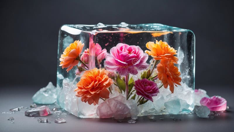 Blossom in Ice Cube, Abstract Beautiful Frozen Background, Using ...