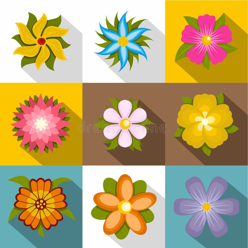 Blossom Icons Set, Flat Style Stock Vector - Illustration of element ...