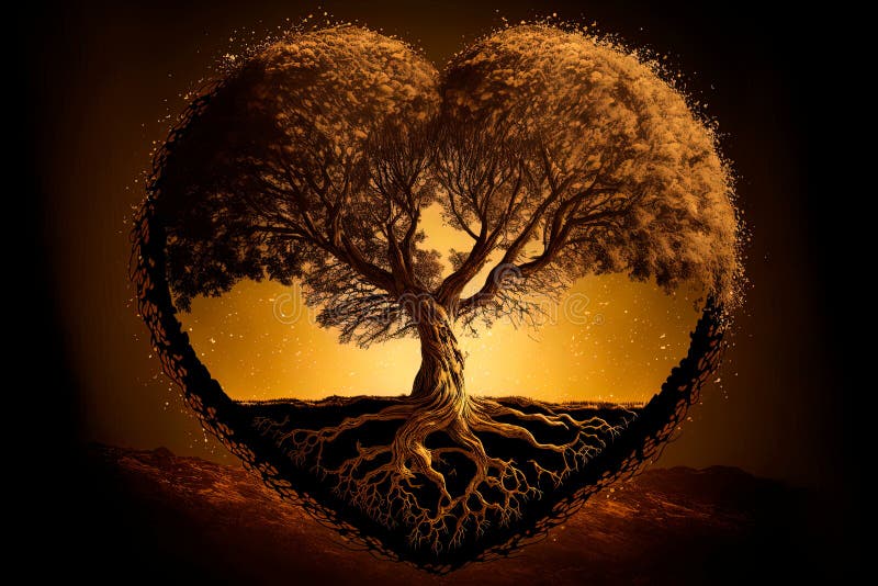 Blossom Tree in Heart Shape with Happiness Stock Illustration ...