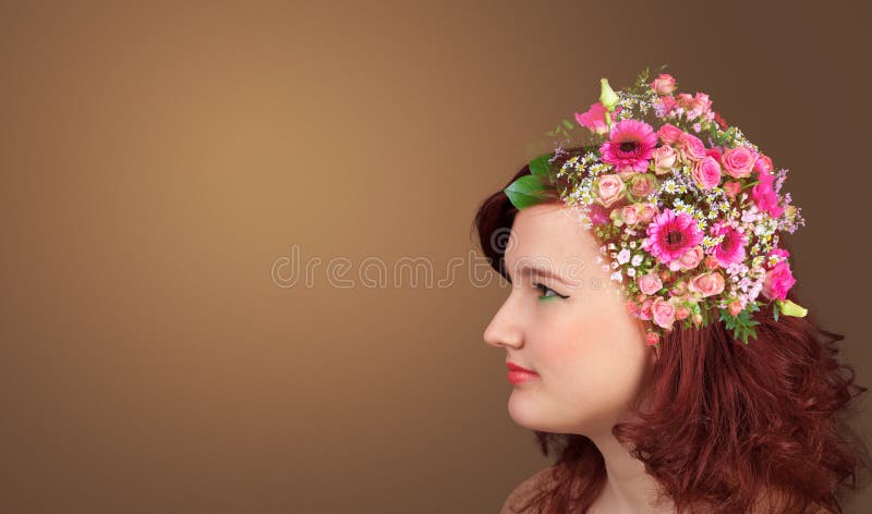 Blossomed Head with Colorful Flowers Stock Image - Image of color ...
