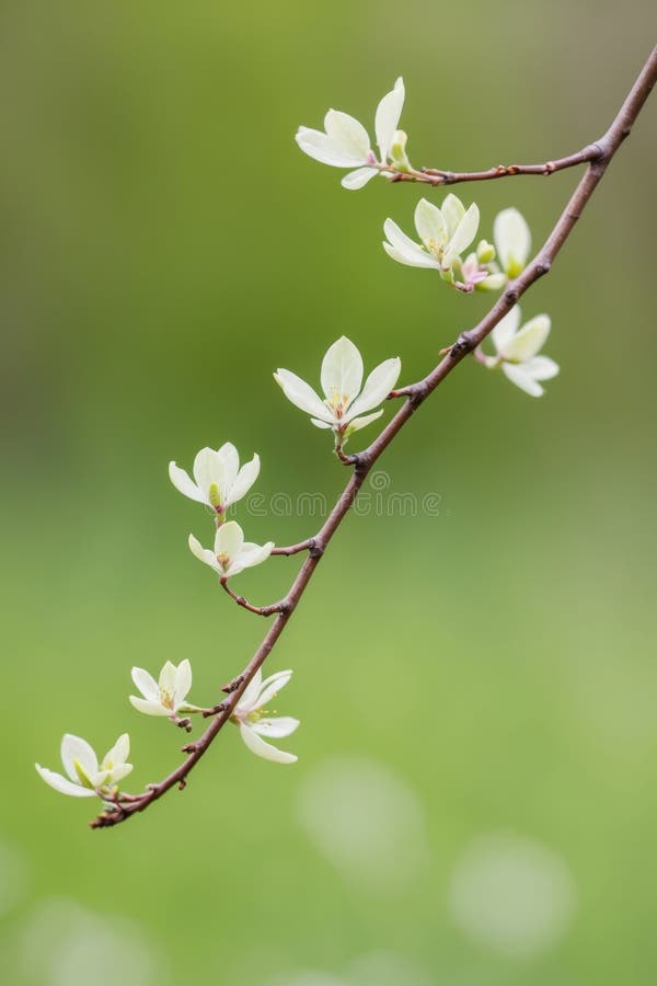 Blossoming Spring Leaves of Tree Branch on a Blurry Green Background As ...