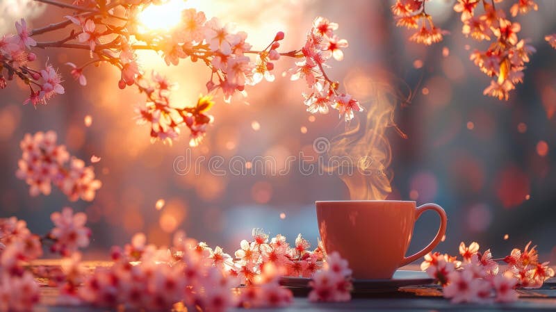 Blossoming Spring Morning with Coffee - Generative Ai Stock ...