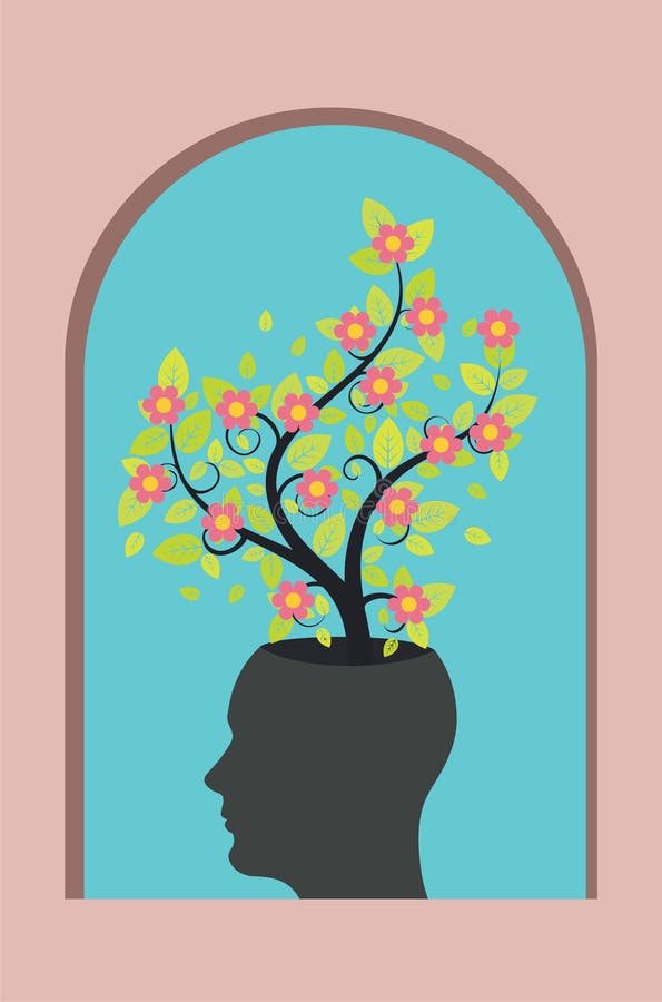 Blossoming Tree with Green Leaves on Head Stock Vector - Illustration ...