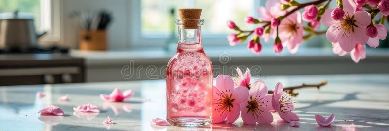 Blossoms and Bottle: Cherry Blossom Elixir on Sunny Kitchen Counter Stock Image - Image of ...