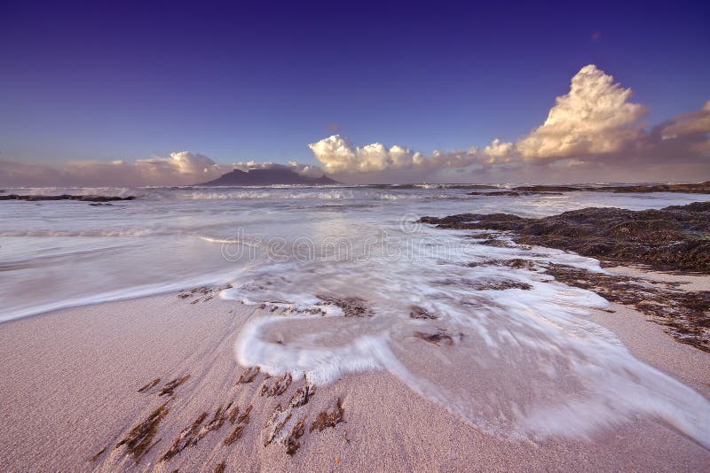 Blouberg Beach Sunset Facing Table Mountain Stock Image - Image of ...