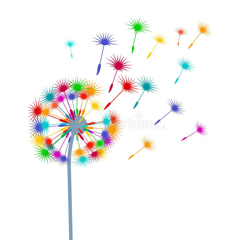 Colorful Dandelions in the Wind Stock Vector - Illustration of ...