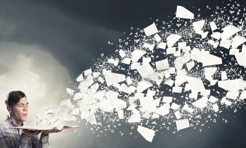 Mature Man Blowing Dust Off an Old Book Stock Image - Image of ...