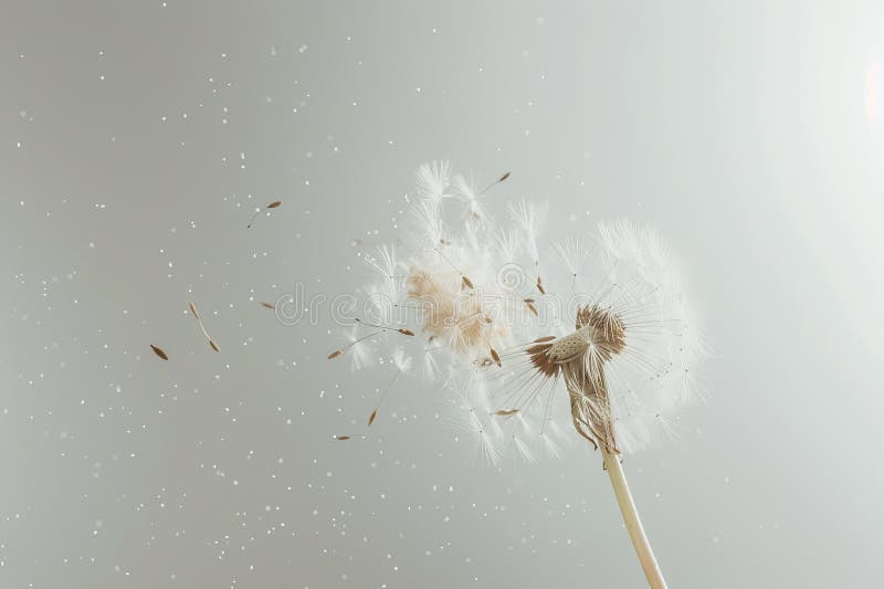 Blowing Dandelion Seeds Dispersing Wind Colorful Blurred Background ...