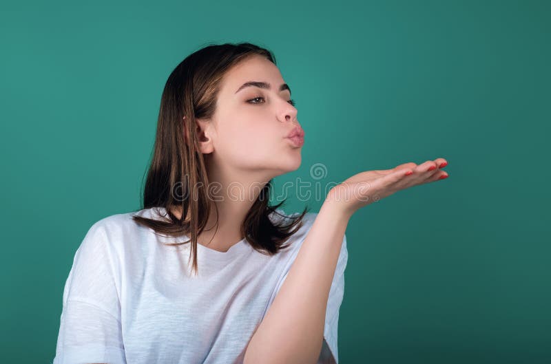 Blowing Lips Sending Sweet Air Kiss Lovely Girl Sending Blowing Kiss