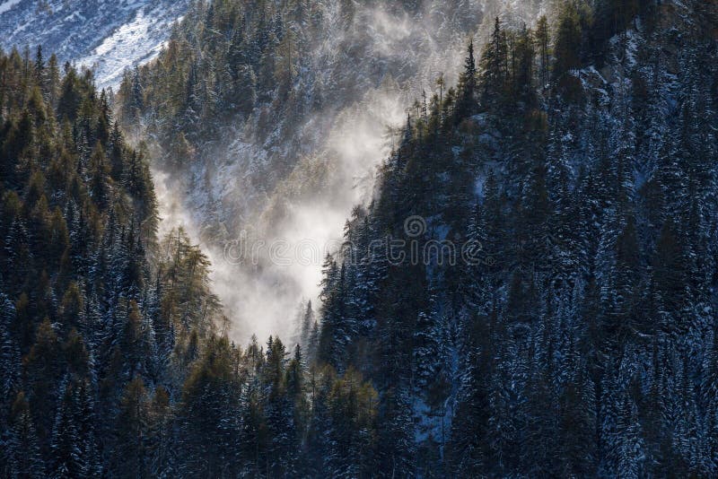 Blowing Snow in a Mountain Ravine Stock Image - Image of ravine ...