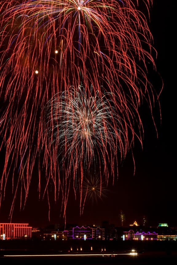 Blowing Up Fireworks in the Night Sky Stock Photo - Image of fire ...
