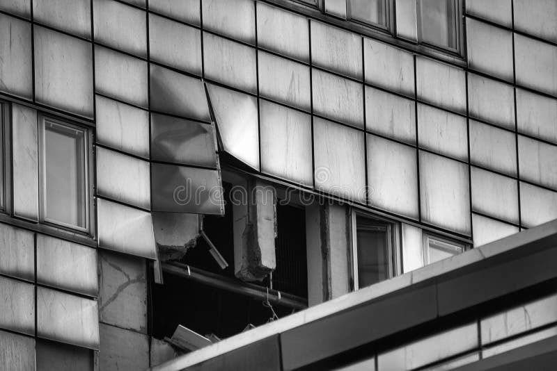 Blown Up Wall on Modern Building Stock Photo - Image of shiny, building ...