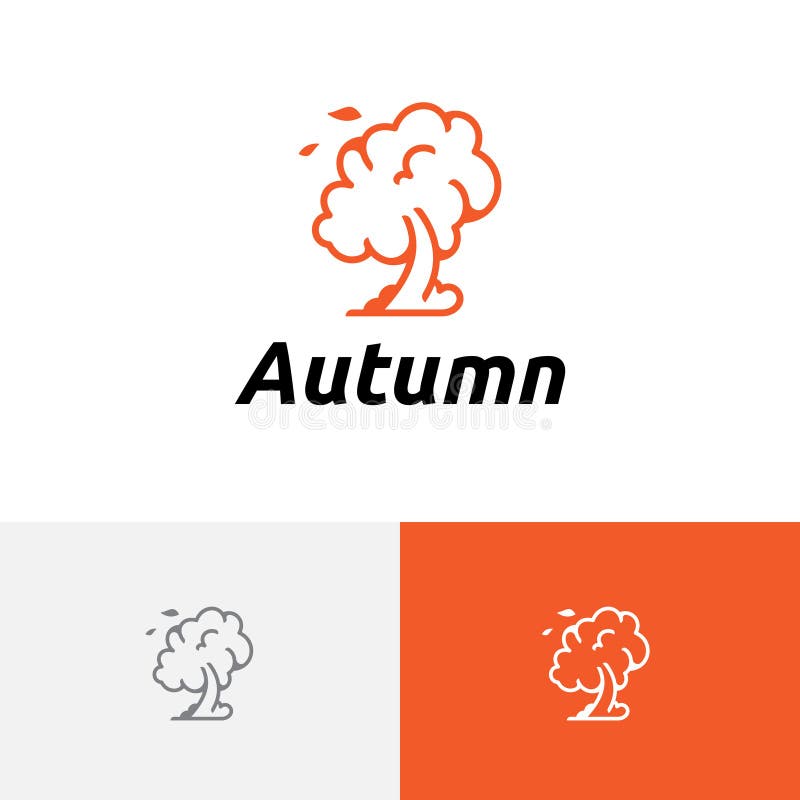 Blown Wind Tree Fall Autumn Season Line Logo Stock Vector ...