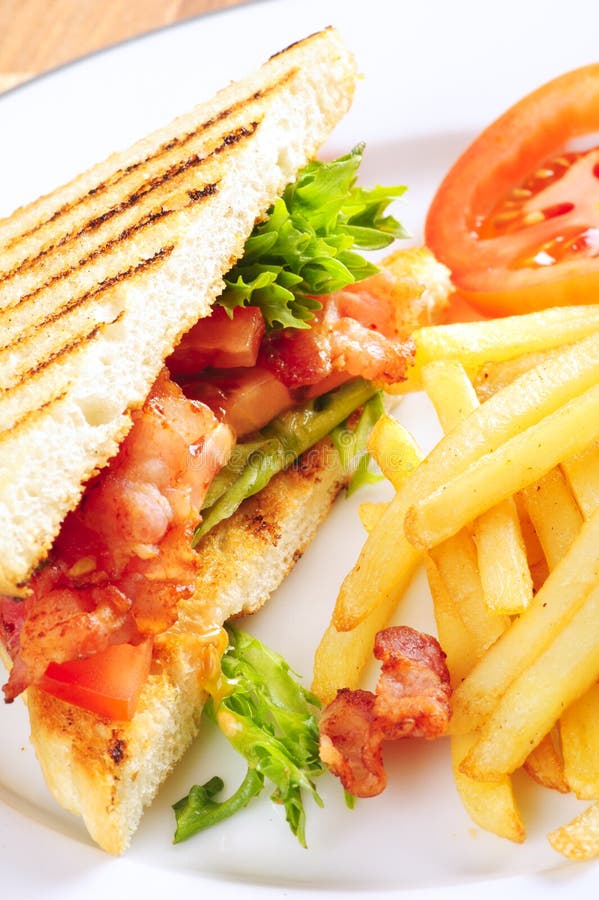 BLT Sandwich With French Fries Stock Image - Image of lunch, classic ...