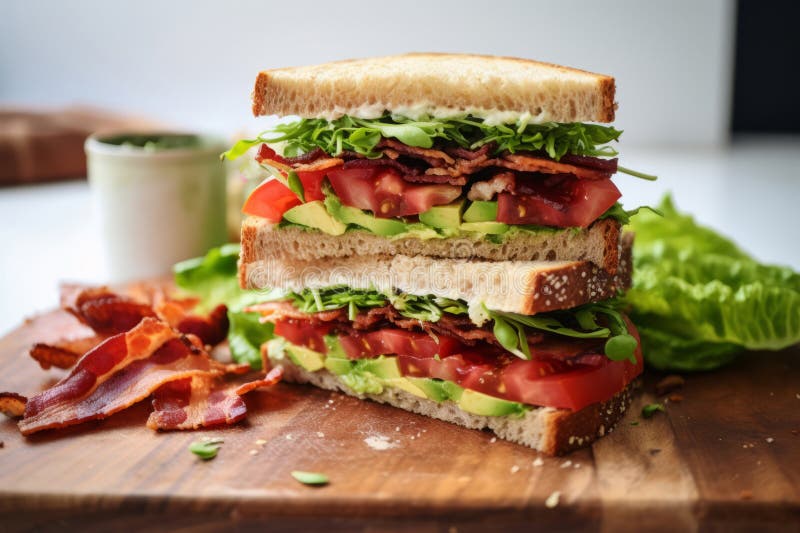 BLT Sandwich, Bacon Lettuce and Tomato on Whole Wheat Bread in a White ...
