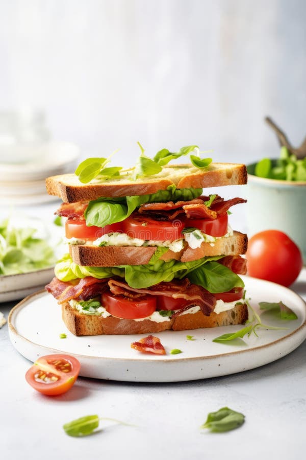 BLT Sandwich, Bacon Lettuce and Tomato on Whole Wheat Bread in a White ...