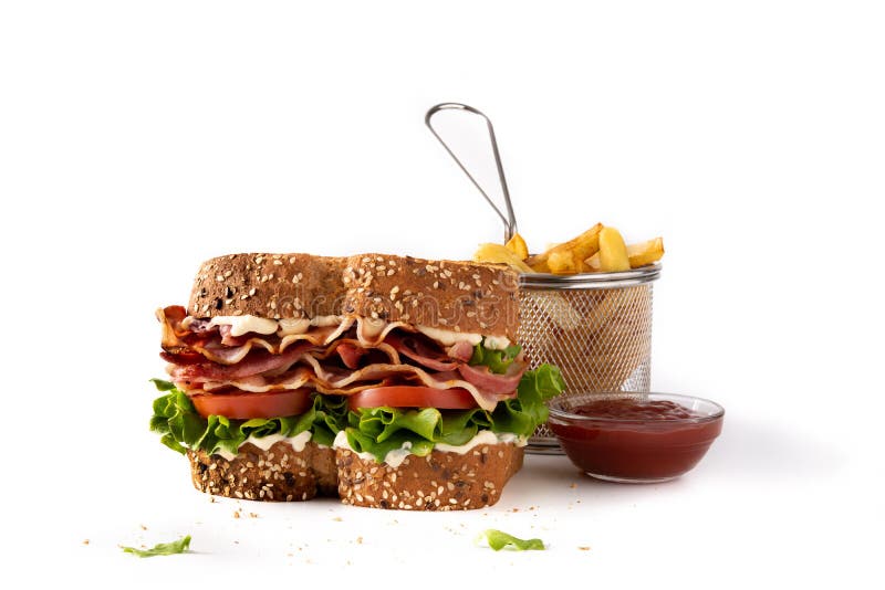 BLT Sandwich with French Fries and Ketchup Isolated Stock Photo - Image ...