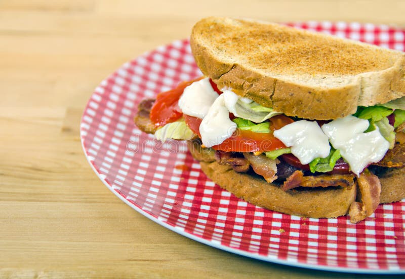 BLT Sandwich on Gingham Plate Stock Photo - Image of plate, mayo: 43089860
