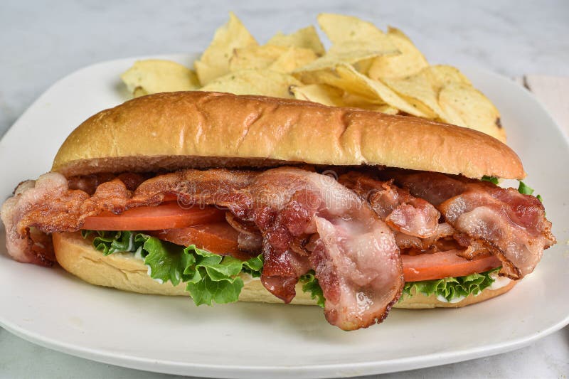 Blt Sub Served with Potato Chips Stock Image - Image of potato, dish ...