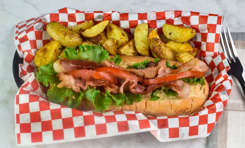 Blt Sub Served with Potato Wedges Stock Image - Image of bacon, lunch ...
