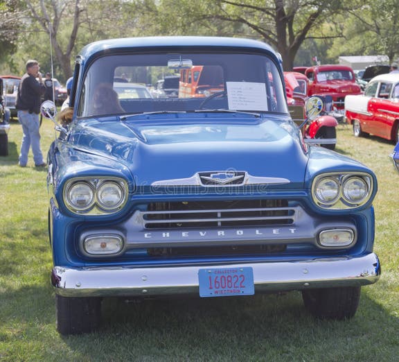 Blue 1958 Chevy Apache Front View Editorial Photography - Image of ...