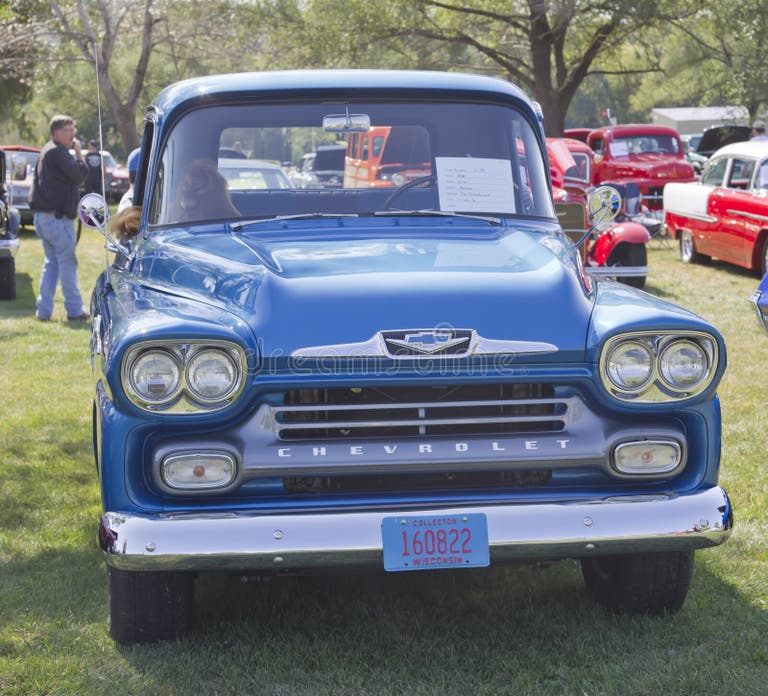 Blue 1958 Chevy Apache Front View Editorial Photography - Image of ...