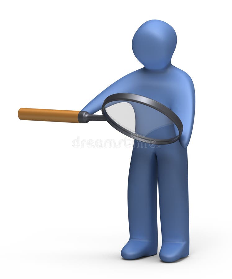 Blue 3d Human With Magnifier Stock Illustration Illustration Of