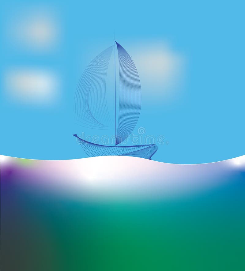 Blue Abstract Background with Boat Stock Vector - Illustration of lines ...