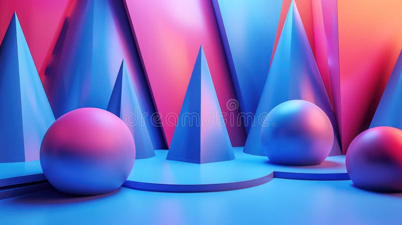 Blue Abstract Background with Cones and Circles in Isometric Space ...