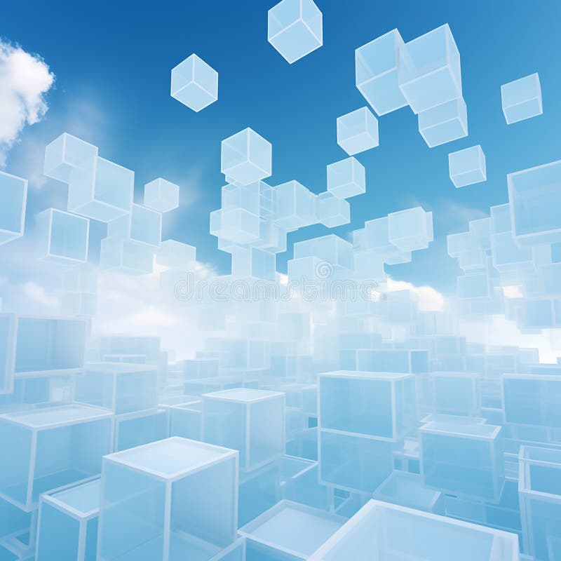 Blue Abstract Background with Cubes and Blue Sky Stock Illustration ...