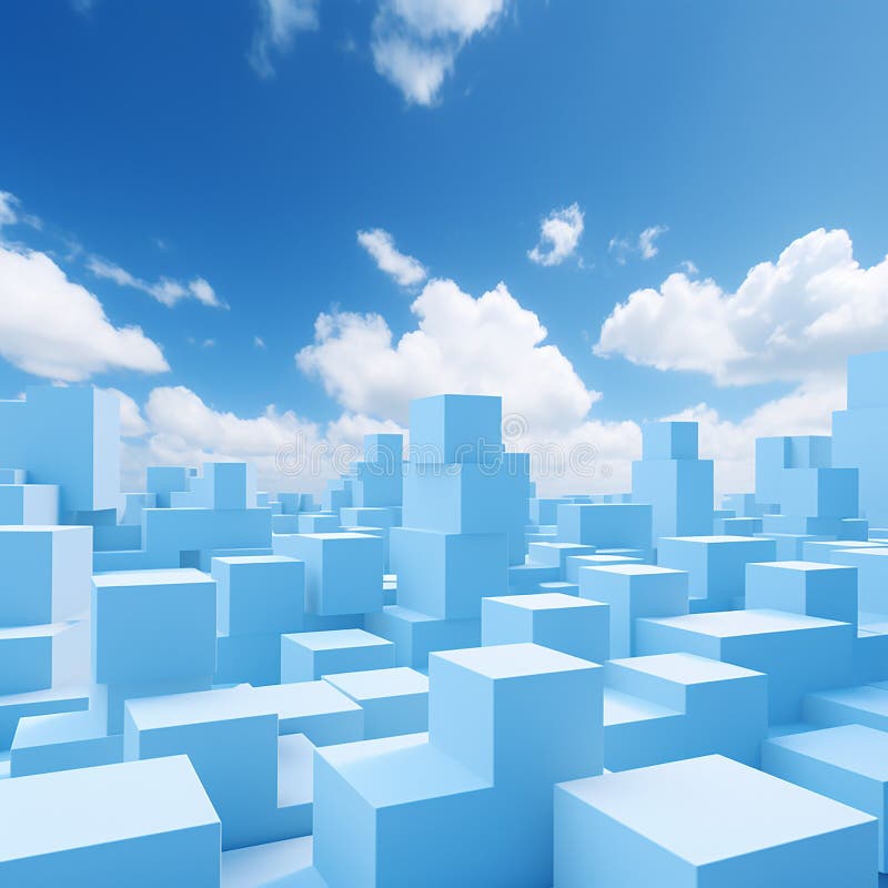 Blue Abstract Background with Cubes and Blue Sky Stock Illustration ...